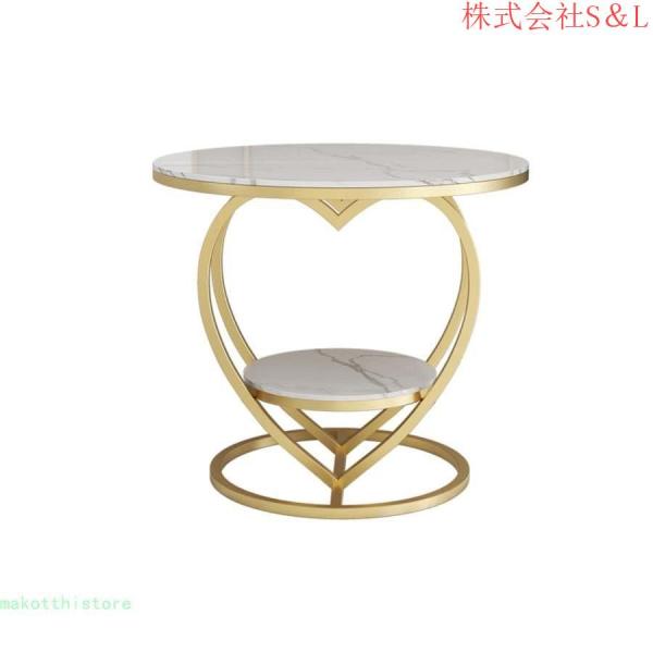 ソファテーブル、ハートフレーム大理石コーヒーテーブルオフィスリビングルームサイドテーブル頑丈防水二重層S＆L収納テーブル、40*40*45CM(色:A