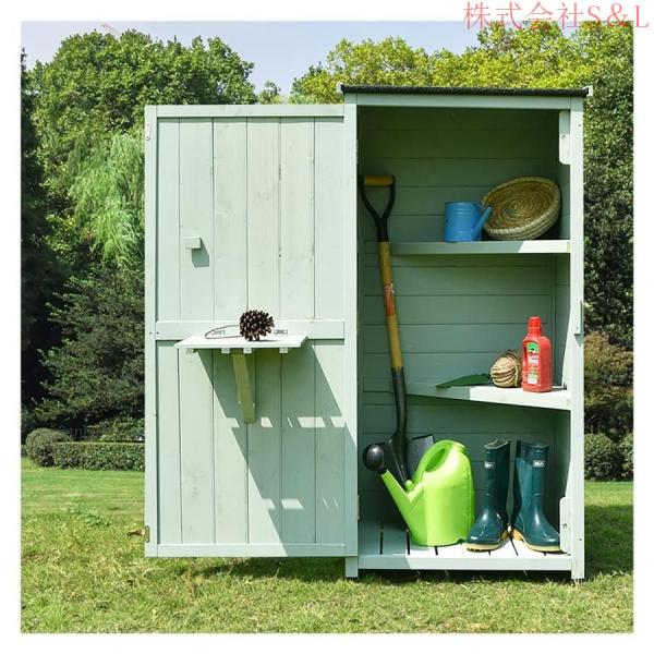 物置 屋外 木製収納庫 防雨型 日焼け防止 カビが生えにくい 通気性 3段 大容量 シンプル ナチュラル レ株式会社S＆Lインブーツやスコップ 掃除道具の収納に