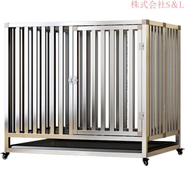 大型犬 ケージ 犬サークル 犬 ケージ，4つの取り外し可能なホイールと取り外し可能なトレイ付き頑丈なステンレス鋼の金属製の犬用ケージ株式会社S＆L折り畳み