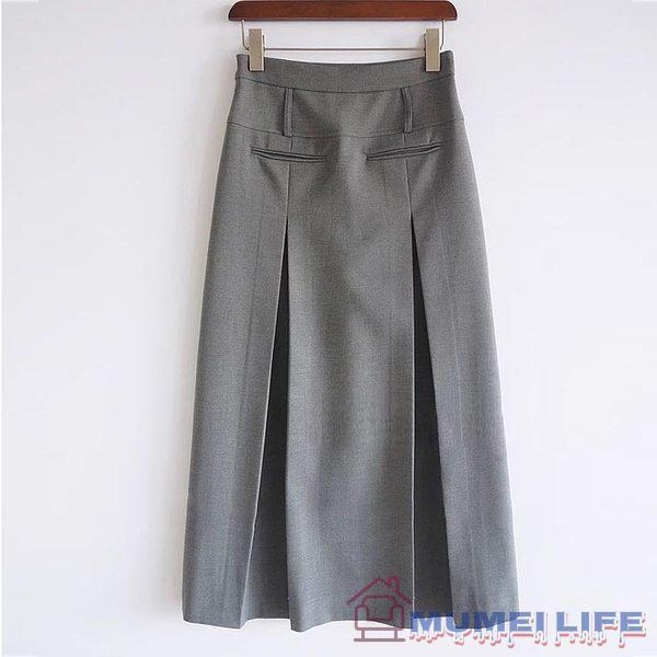 大人ボックスプリーツスカート　グレー　ひざ下丈　ミモレ丈　タイト　ミセス　株式会社S＆Lビジネス大きいサイズ有　SからXXL通勤通学20代30代40代50代60代