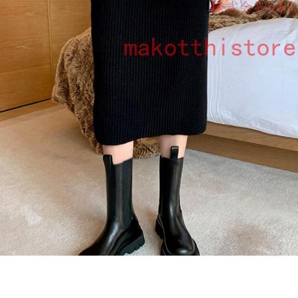 ブーツ ミドル丈 チェルシーブーツ レディース サイドゴア 本革 秋冬靴 厚底靴 ラウンドトゥ 身長アップ 脚長効果 冬 秋 厚底S＆L  美脚 おしゃれ 滑り止め