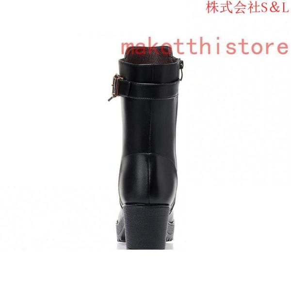 7cm レディース ショートブーツ 厚底 黒 太ヒール レースアップ サイド