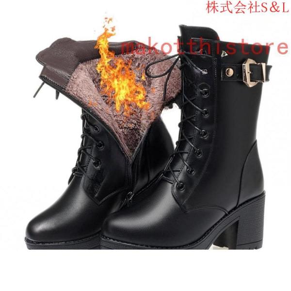 7cm レディース ショートブーツ 厚底 黒 太ヒール レースアップ サイド