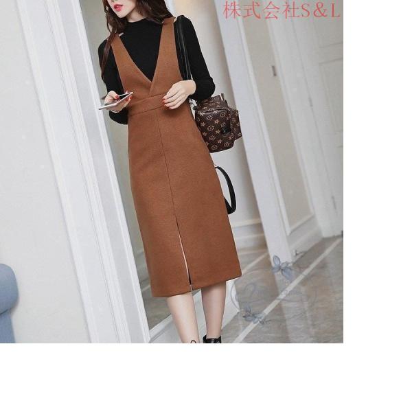 ジャンパースカート ワンピース ミモレ丈 ミディ丈 タイト スリット ノースリーブ 大きいサイズ 株式会社S＆L韓国 2L 秋 冬 サロペットスカート ジャンパースカート ワンピース ミモレ丈 ミディ丈 タイト スリット