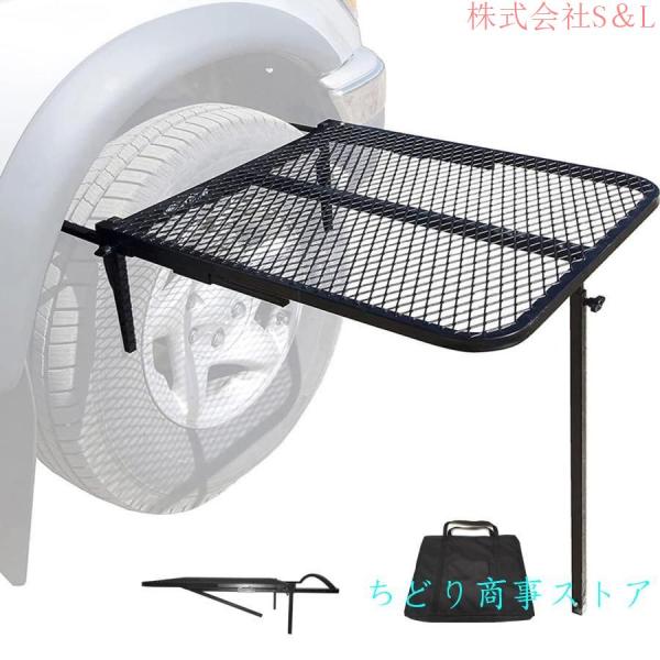 RVキャンプテーブル 折りたたみ式 キャリーバッグ付き ポータブルカータイヤピクニックテーブル 70 x 50cm 高さ調節可能 屋外タイヤデスクホイールテーブル suv