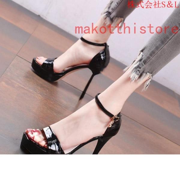 レディース キャバ サンダル 大きいサイズ ピンヒール ハイヒール 美脚 S＆L ストラップサンダル アンクルストラップ 無地 春夏 ミュール シューズキレイめ 大人