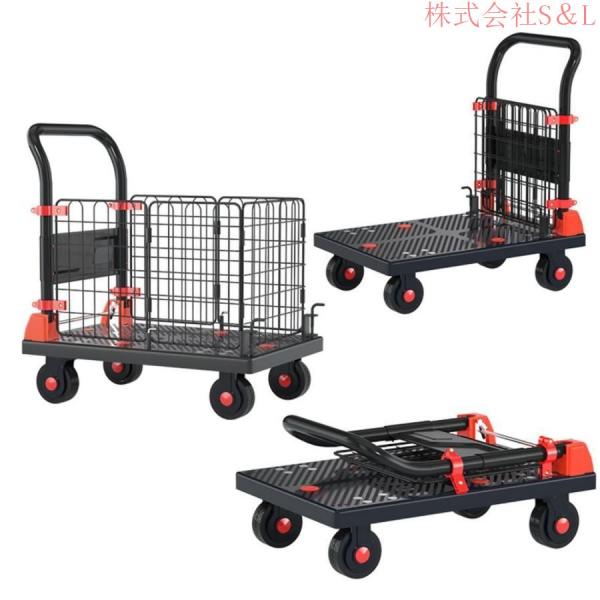 カゴ台車 運搬台車 折りたたみ式 ストッパー付き 手押し台車 カゴ付き 簡単組み立て 株式会社S＆L家庭用 業務用 引越し 便利 倉庫 工場 店舗 会社 1台３役 静音