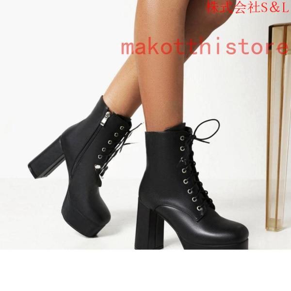ショートブーツ ヒール 編み上げブーツ ブーツ レースアップ ブーティー ヒール レースアップブーツ ピンク 厚底 おしゃれS＆L 可愛い レディース ブーツ 黒幅広