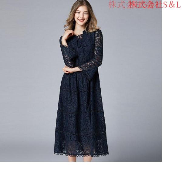 ワンピースパーティードレス秋物レースドレス結婚式袖ありフォーマルドレスロング大きいサイズ服装大人きれいめカジュアル上品40代30代50代