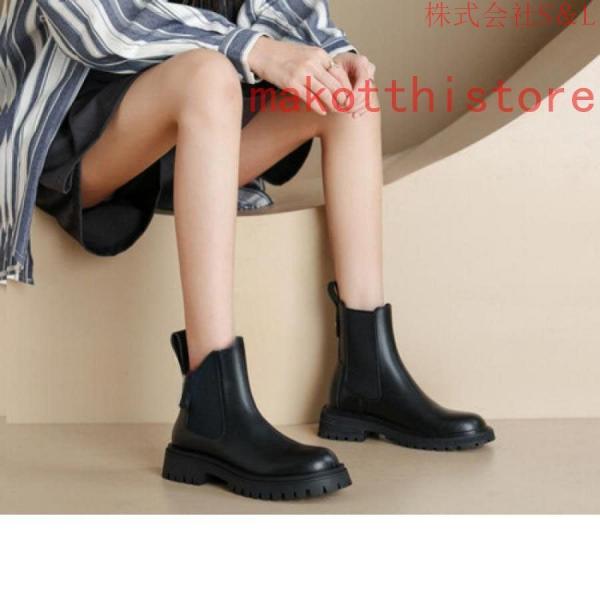 ショートブーツレディース本革滑らない歩きやすいサイドゴアローヒールブーツチェルシーブーツストレッチブーツS＆Lラウンドトゥ痛くない大きいサイズ