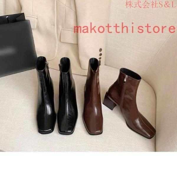 ショートブーツ レディース 本革 ブーツ ショート 歩きやすい 足が痛くならない 黒 ブラック 大きいサイズ 春秋冬 ショートS＆L チャンキーヒール ブーティー