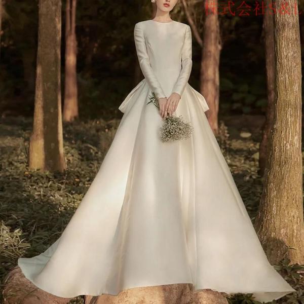 新品ウェディングドレス ウエディングドレス白 パーティー 可愛い 花嫁ロングドレス 結婚式 トレーンライン S＆L 二次会 フォームドレス お呼ばれ 挙式hs6797
