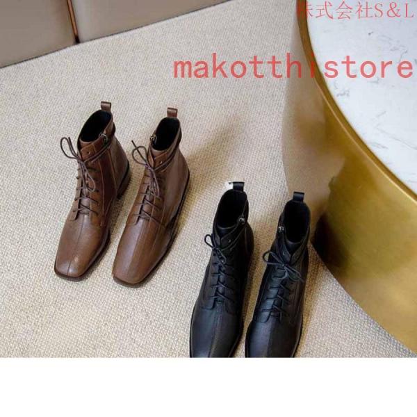 3.5CM 厚底 ショートブーツ 太ヒール 編み上げブーツ レースアップ 袴ブーツ S＆L 卒業式 衣装 ブーツ ハイヒール レディース 黒 白 スクエアヒール 履きやすい