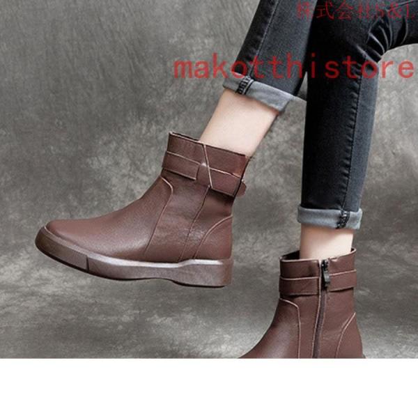 レディースショートブーツぺたんこアンクルブーツ春秋冬防寒滑り止めS＆Lおしゃれエンジニアブーツブーツ本革美脚歩きやすいブーツおしゃれブーツ
