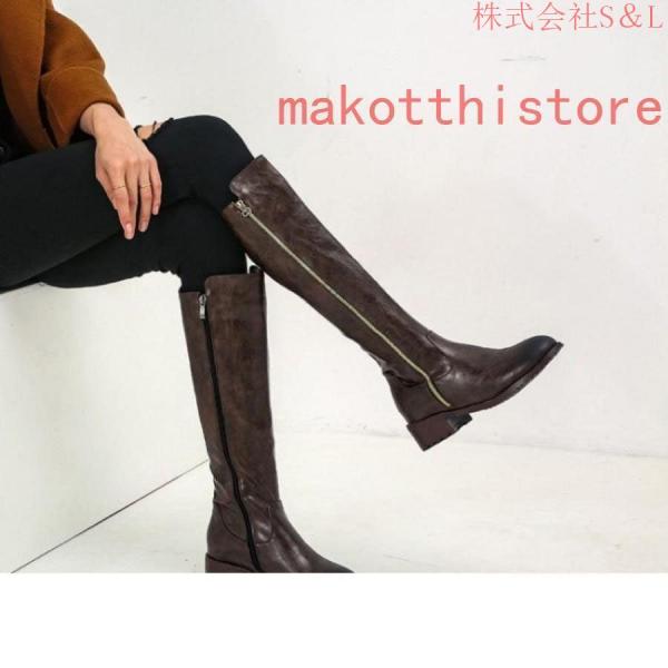 ブーツ ロングブーツ レディース ジョッキーブーツ 疲れない 歩きやすい ローヒール ロング ワイズ 幅広 甲高 冬 靴 S＆L大きいサイズ 無地 あたたかい 低ヒール