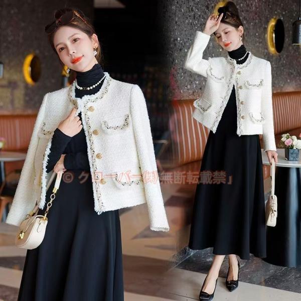 ツイードセットアップ スーツジャケット ロングスカートセットアップ ラメ入り フレアスカート ロング丈 きれいめ クローバー株式会社 体型カバー 大きいサイズ 入学式 卒業式