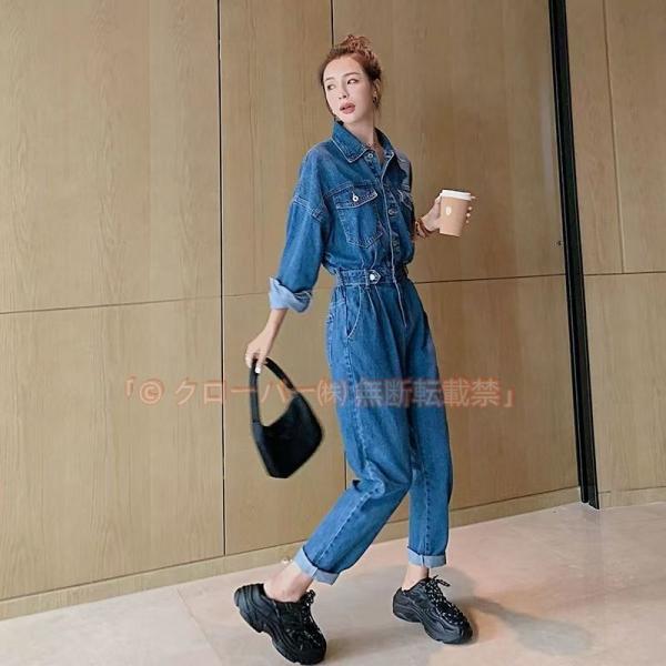 デニム つなぎ レディース デニムオールインワン デニムパンツ 連体服 オーバーオール クローバー株式会社 オールインワン 長袖 ロングパンツ マキシ丈 ツナギ