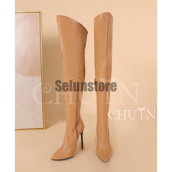 ロングブーツ レディース長靴 履きやすいニーハイブーツピンヒール