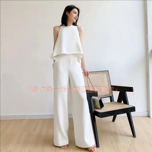 かっこいい パンツドレス パーティードレス レディース 韓国 結婚式 お呼ばれドレス クローバー株式会社 パンツ オールインワン ジャンプスーツ ノースリーブ 黒 白