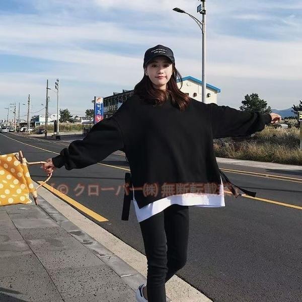 サイドリボン オーバーサイズ レイヤード パーカー レディース 裏毛スウェット ゆったり クローバー株式会社 ビッグシルエット ファッション かわいい