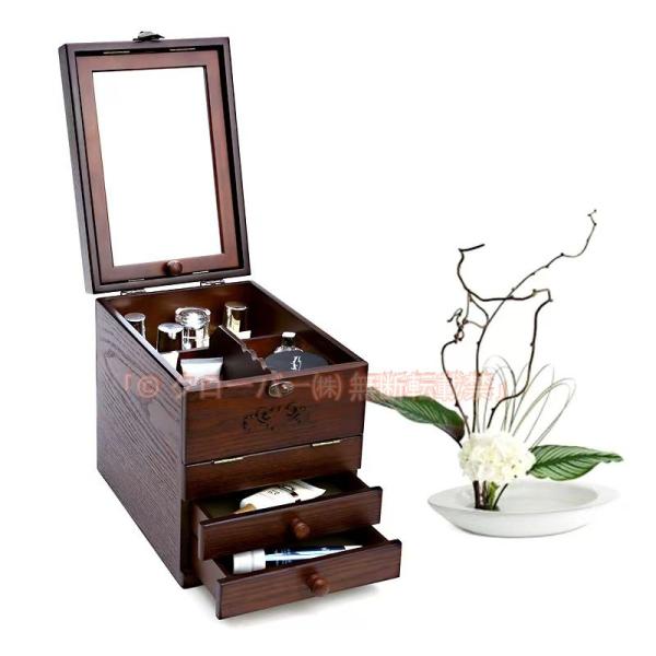 木製 メイクボックス コスメボックス 大容量 化粧箱 鏡付き 鏡台 クローバー株式会社 持ち運び コンパクト 引き出し 化粧品 メイク道具 収納 お花 かわいい おしゃれ