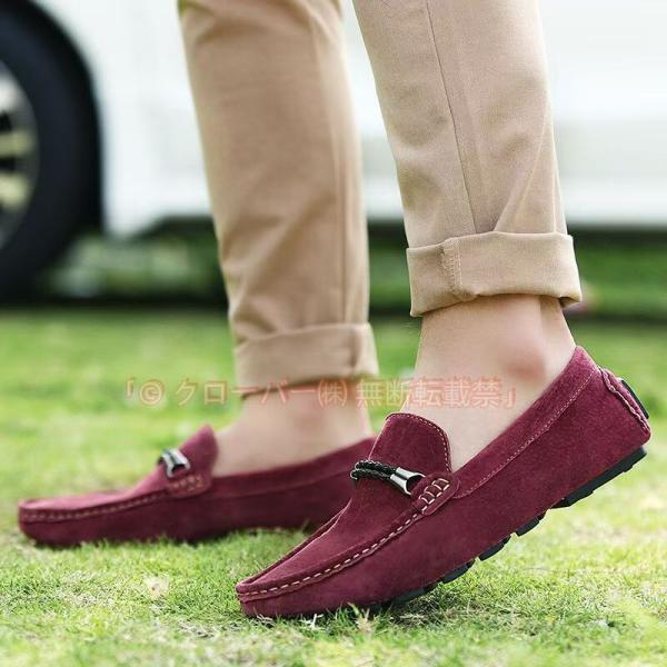 メンズ スエード レザー ドライビングシューズ 男性 紳士 靴 クローバー株式会社 本革 リアルレザー ピッグレザー 豚革 皮 革バックスキン メッシュ ビット 装飾 素足 裸足