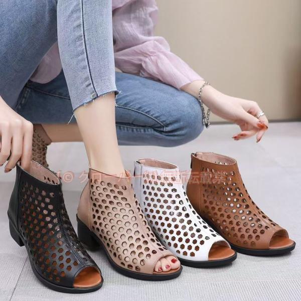 サンダル レディース ブーティー 春 夏 ブーツサンダル おしゃれ クローバー株式会社 カジュアル サマーブーツ 歩きやすい 痛くない 大きいサイズ 小さいサイズ 透かし彫り 美脚