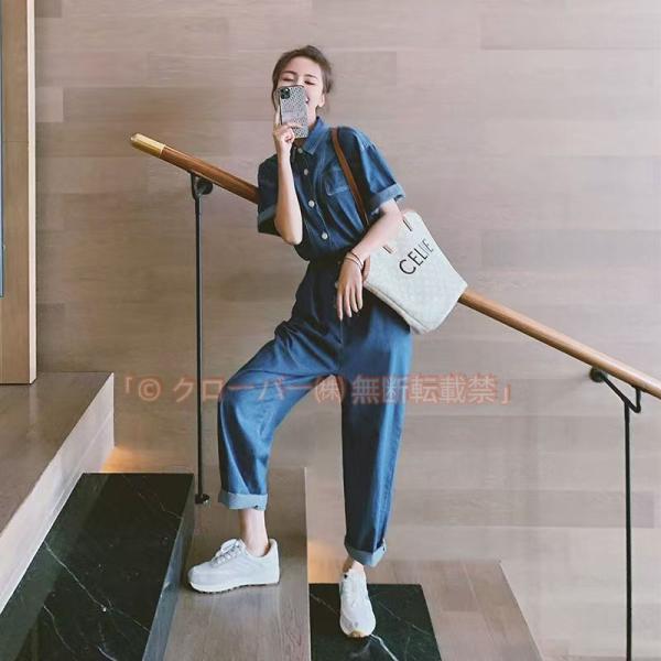 オールインワン レディース 夏 カジュアル 新作 夏服 夏コーデ クローバー株式会社 デニム ジャンプスーツ コンビネゾン ロングパンツ ウエストゴム ワイドパンツ 大人可愛い 韓国