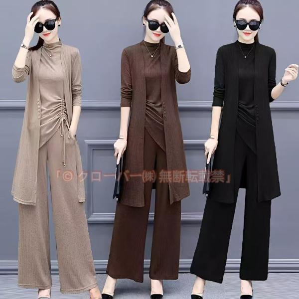 セットアップ レディース 秋 上下セット 3点セット パンツドレス ワイドパンツ クローバー株式会社 パンツスーツ フォーマル 結婚式 入学式 卒業式 キレイめ 通勤 大きいサイズ