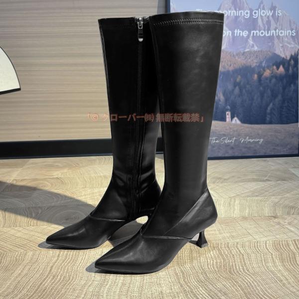 革 ロングブーツ レディース 黒 ピンヒール 痛くない 脚長効果 クローバー株式会社 歩きやすい ジョッキーブーツ 長靴 春秋冬 ストレッチブーツ 白 サイドジッパー 膝丈