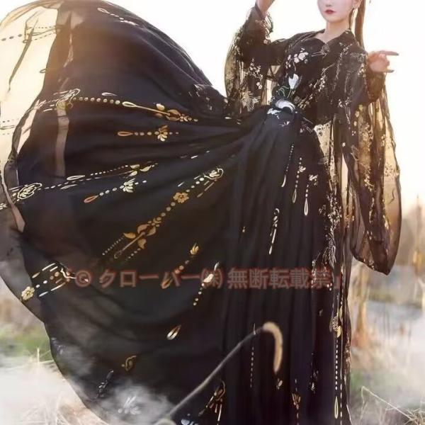漢服 ドレス ハロウィン コスプレ 衣装 ブラック 黒 クローバー株式会社 中華 民族衣装 コスチューム 鶴 刺繍 素敵 中華 漢服 衣装 中華服 チャイナ服 ハロウィン コスプレ衣装 仮