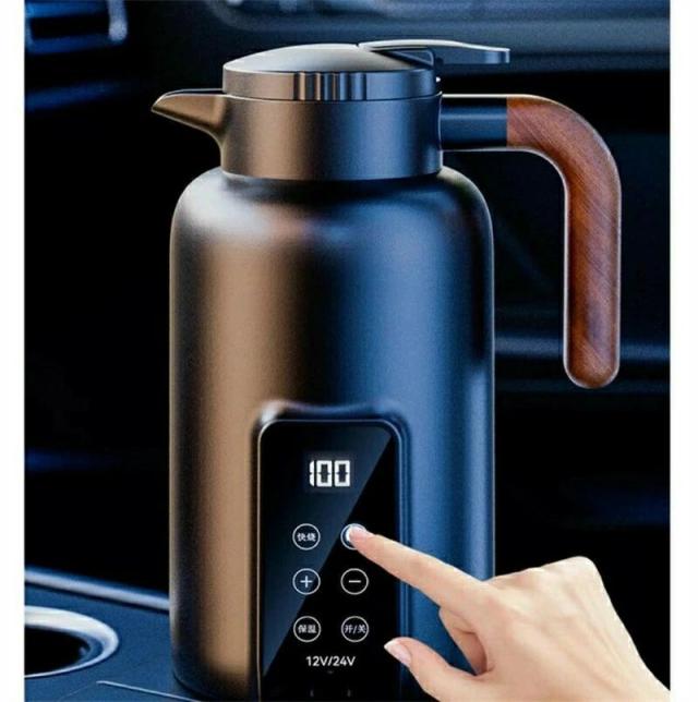 車載電気ポット 電気ケトル 温度調節（±1℃）携帯旅行用急速車用湯沸し器 カーヒーター ヒーティング 1300ml 360°循環急速加熱 25℃〜100℃ カー用＆トラック用DC12V/24V兼用 暖房?保温 湯ボルト 電気温水カップヒーター 車中泊 液