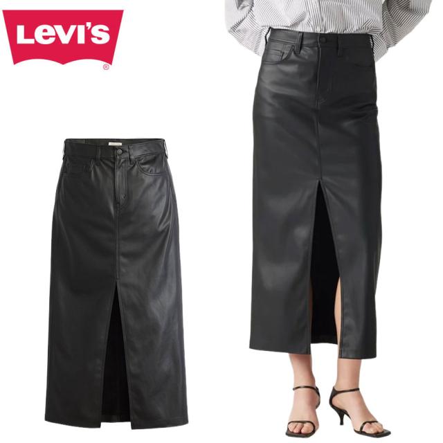 レディース ロングスカートリーバイス LEVI'S プレミアムアンクル・コラム スカート Ankle Column Skirt Faux LeatherBlack ブラック 長め丈 合皮 エコレザー 黒Y2K ジェンダーフリー デニム ジーンズ クラシック 定番