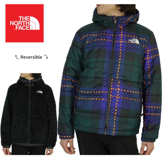 ノースフェイス THE NORTH FACEレディース リバーシブル ジャケットB PRINTED REVERSIBLE MOUNT CHIMBO JACKETキッズサイズ ウィメンズPDRGNMICPLDTRNT ポンデローザグリーンプリントボーイズサイズ ストリート ショート チェック柄 ボア シェルパ