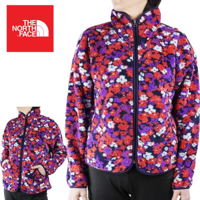 ノースフェイスUSA企画 日本未発売THE NORTH FACEガールズ フリースG CAMPSHIRE CARDIGANキャンプシャイアカーディガンPRDSTKWLDFLWRPT(フラワープリント)花柄 赤 紫 レディース ボア　ジャケット