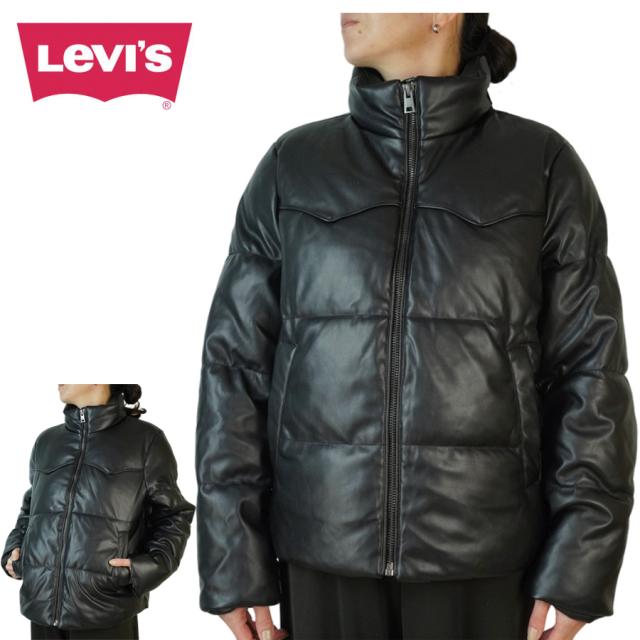 リーバイス LEVI'S ジャケットPU レザー 中綿ジャケット PU LEATHER PADDED JACKETBLACK ブラック 黒レディース ダウンジャケット エコレザー 合皮ジージャン Gジャン アウター 上着 ジェンダーレス ジェンダーフリー