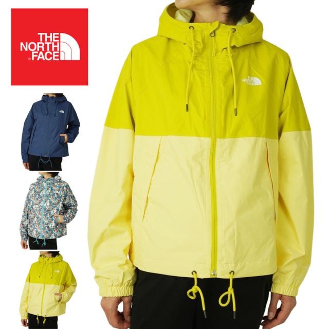 ノースフェイス THE NORTH FACEレディース ジャケットW ANTORA RAIN HDYアントラレインフーディーブルー アシッドイエロー フラワー柄物 マウンテンパーカー マウンパ 花柄