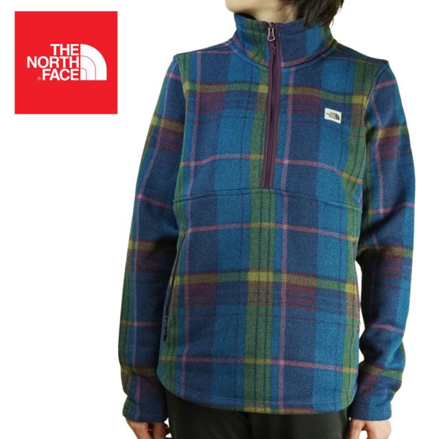 ノースフェイスTHE NORTH FACEレディース パーカーW PRINT CRESCENT 1/4 ウィメンズ プリント クレセント クオータージップBKBRYWNEXPLDPRT(ブルーチェック)フリース アウトドア ストリート