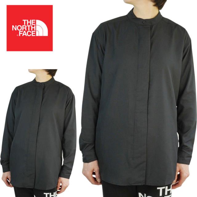 ノースフェイスTHE NORTH FACE レディース シャツW XPLR CITY BD SHIRTウィメンズ エクスプロア シティ シャツTNF BLACK（ブラック）バンドカラー スタンドカラー 長袖 女性用 黒 ロゴ リップストップ