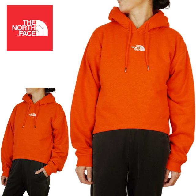ノースフェイスTHE NORTH FACEレディース パーカーW Evolution Hi Lo HOODIEウィメンズ エボリューション ハイ ロー フーディFIERY RED レッド 赤刺繍ロゴ クロップ 短め ストリート フード