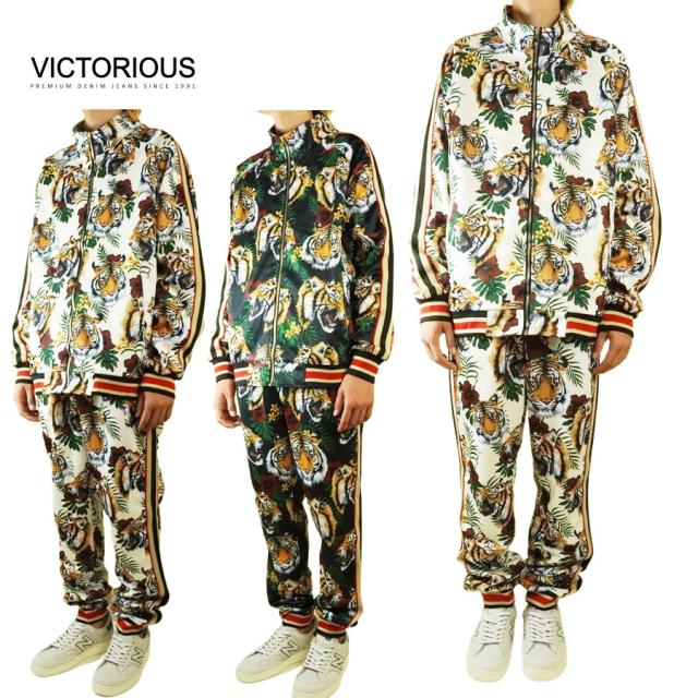 ビクトリアス VICTORIOUSメンズ セットアップTIGER SET UPタイガーセットアップ トラ柄 トップス パンツBLACK(ブラック) OFF WHITE(オフホワイト)黒 オフ白 ストリート オーバーサイズ アニマル ロサンゼルス