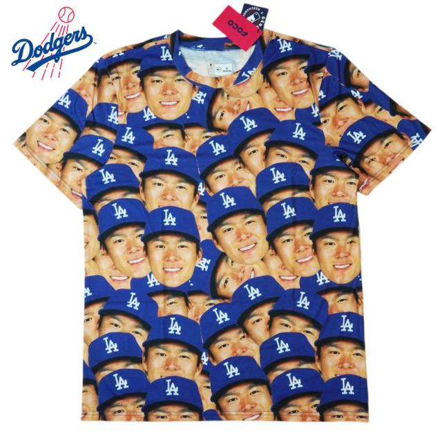 山本由伸 Tシャツ 公式 ドジャース グッズクリックポスト対応可FOCO フォコ オフィシャルTシャツ 顔 総柄LA DODGERS ロサンゼルス ドジャースブルー ホワイト MLB デコピン 大谷 翔平 サイン ロゴ