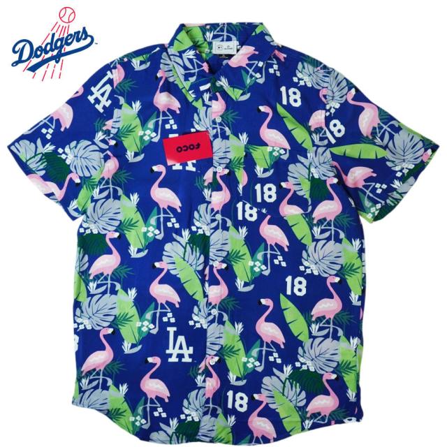 山本由伸 アロハシャツ 公式 ドジャース グッズクリックポスト対応可FOCO FLORAL BUTTON SHIRTS フォコ オフィシャル半袖シャツLA DODGERS ロサンゼルス ドジャース総柄 花柄 ALOHA MLB  大谷翔平 背番号 ロゴ