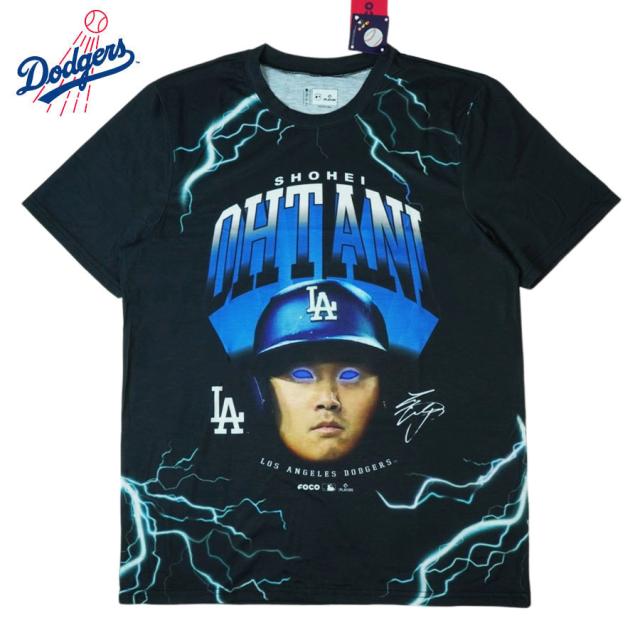 大谷翔平 Tシャツ 公式 ドジャース グッズクリックポスト対応可FOCO サンダー 雷 Lightning Sublimated オフィシャルTシャツLA DODGERS ロサンゼルス ドジャースブルー ホワイト MLB デコピン 大谷 翔平 SHOHEI OHTANI サイン ロゴ