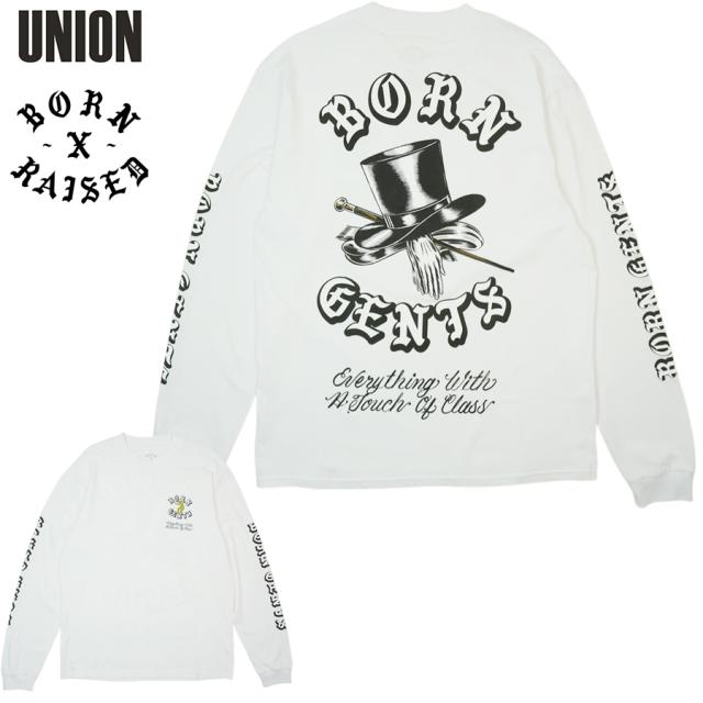 メンズ レディース 長袖Tシャツ【クリックポスト対応可】Born x Raised × Union Born Gents ロングスリーブTシャツボーンアンドレイズド ユニオン コラボカルチャー ストリート スケーター ホワイト 白男女兼用 ジェンダーフリー LA ロサンゼルス 西海