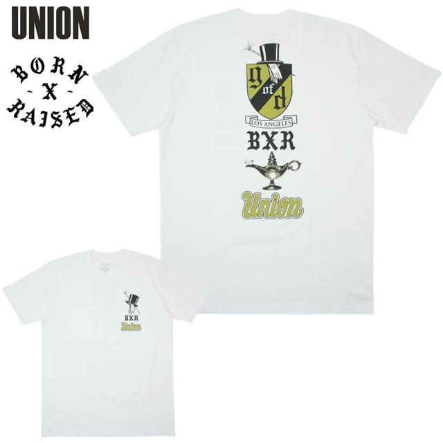 メンズ レディース Tシャツ【クリックポスト対応可】Born x Raised × Union Union Crest 半袖Tシャツボーンアンドレイズド ユニオン コラボカルチャー ストリート スケーター ホワイト 白男女兼用 ジェンダーフリー LA ロサンゼルス 西海岸