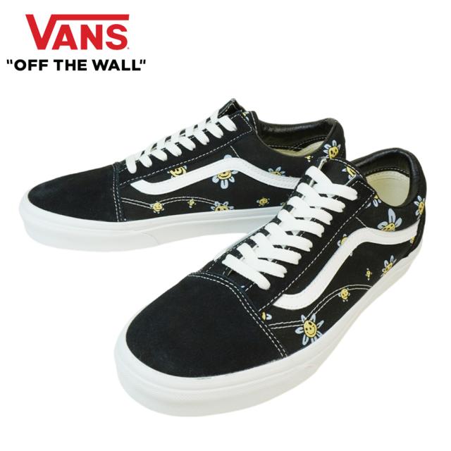 VANS スニーカーVANS ヴァンズ バンズ【箱なし】OLD SKOOL オールドスクールTrippy Grin Floral Black トリッピーグリン フローラルブラック黒 花柄 スマイル キャラクター スエード キャンバスメンズ レディース スニーカー 靴 ローカット sk8