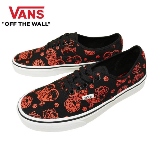VANS スニーカーVANS ヴァンズ バンズ【箱なし】AUTHENTIC オーセンティックLOVE YOU TO DEATH BLACK ラブ ユー トゥ デス ブラック黒 赤 ハート スカル バラ プリント ドクロ スケルトンメンズ レディース スニーカー 靴 ローカット スケシュー