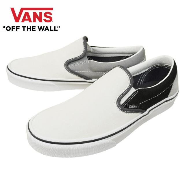 VANS スニーカーVANS ヴァンズ バンズ【箱なし】CLASSIC SLIP ON スリッポン スリップオン(MIX&MATCH)BLACK/TRUE WHITE(ミックス&マッチ)ブラック/トゥルーホワイト黒 白 グレー モノトーン レザー スエードメンズ レディース スニーカー 靴