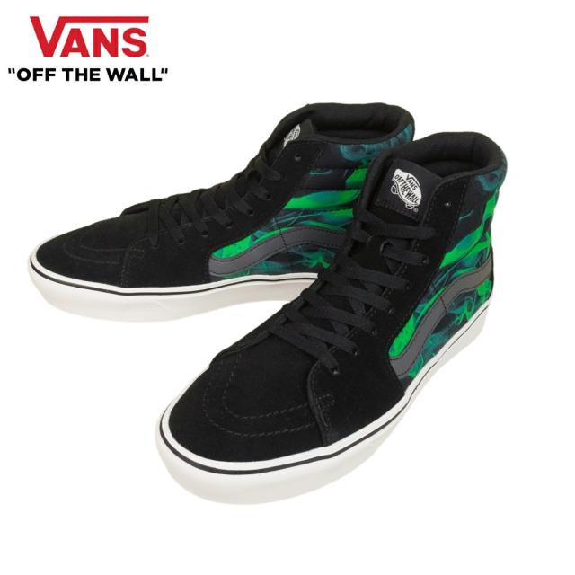 バンズ VANS ヴァンズ【箱なし】 COMFYCUSH SK8HI スケートハイ スケーターハイAFTER DARK BLACK/GREEN ブラック スモーク 黒メンズ レディース スニーカー 靴 スケボー ハイカットアフターダーク 煙 炎 パターン 緑